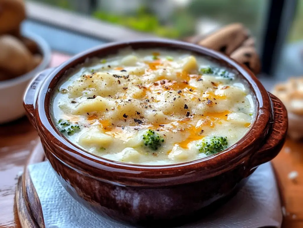 Crockpot Potato Broccoli Cheddar Soup - thekitchengulp