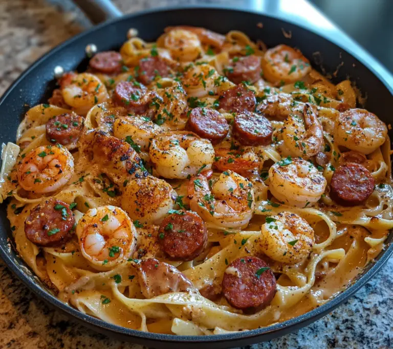 Cajun Shrimp and Sausage Alfredo Pasta - thekitchengulp