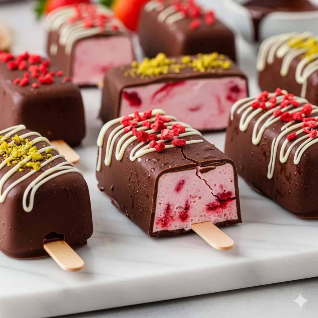 No-Machine Chocolate-Covered Strawberry Ice Cream Bars - thekitchengulp