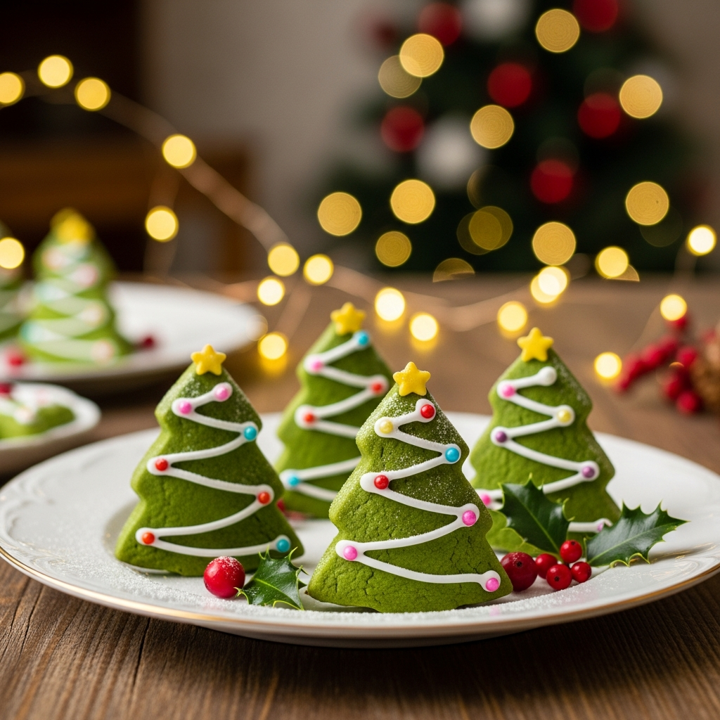 Matcha Christmas Tree Cookies - thekitchengulp